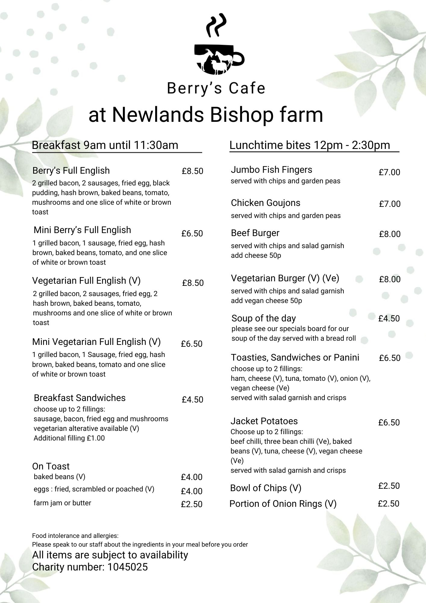 Menu Berrys Cafe